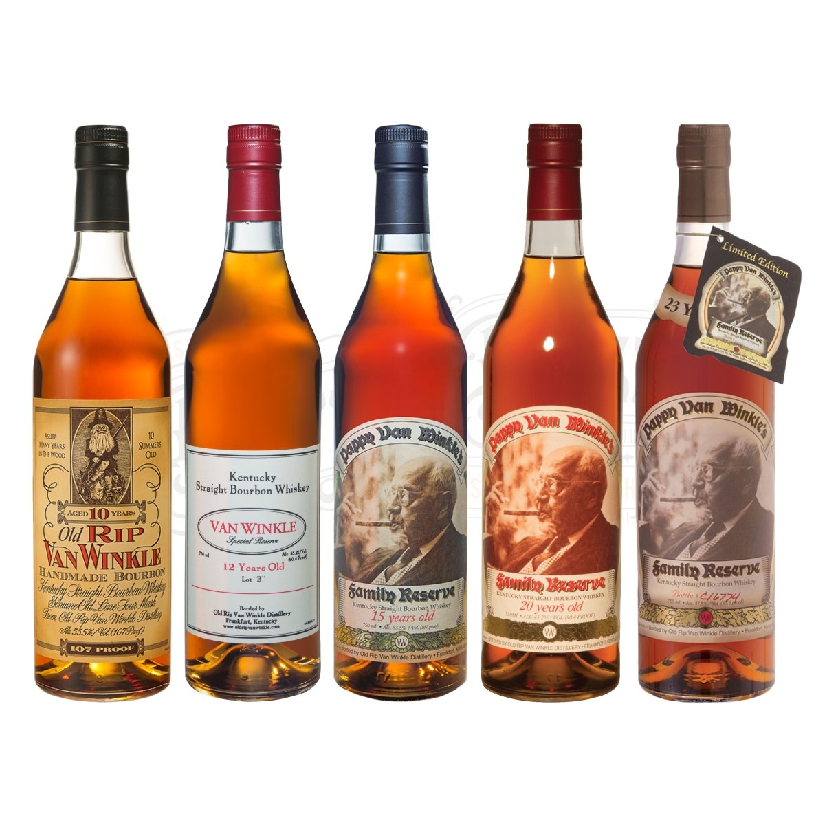 Pappy Van Winkle 10 Year Bourbon, 12 Year, 15 Year, 20 Year & 23 Year ...